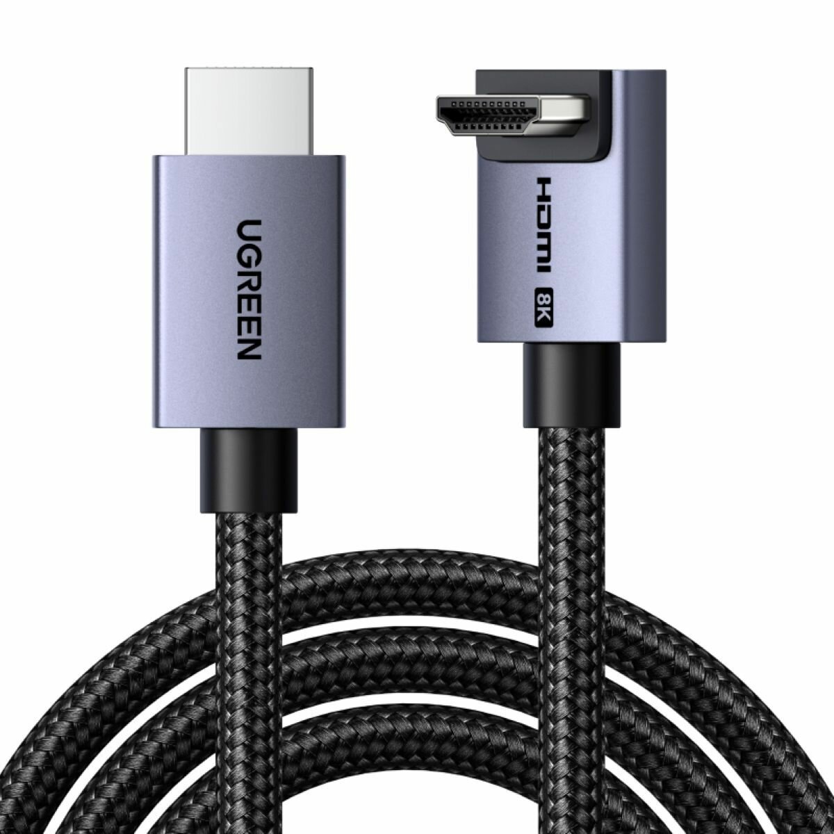 Кабель UGREEN HD188 (85169) HDMI Straight-To-Curved 8K@60Hz Round Cable. Длина: 2м. Цвет: серый космос