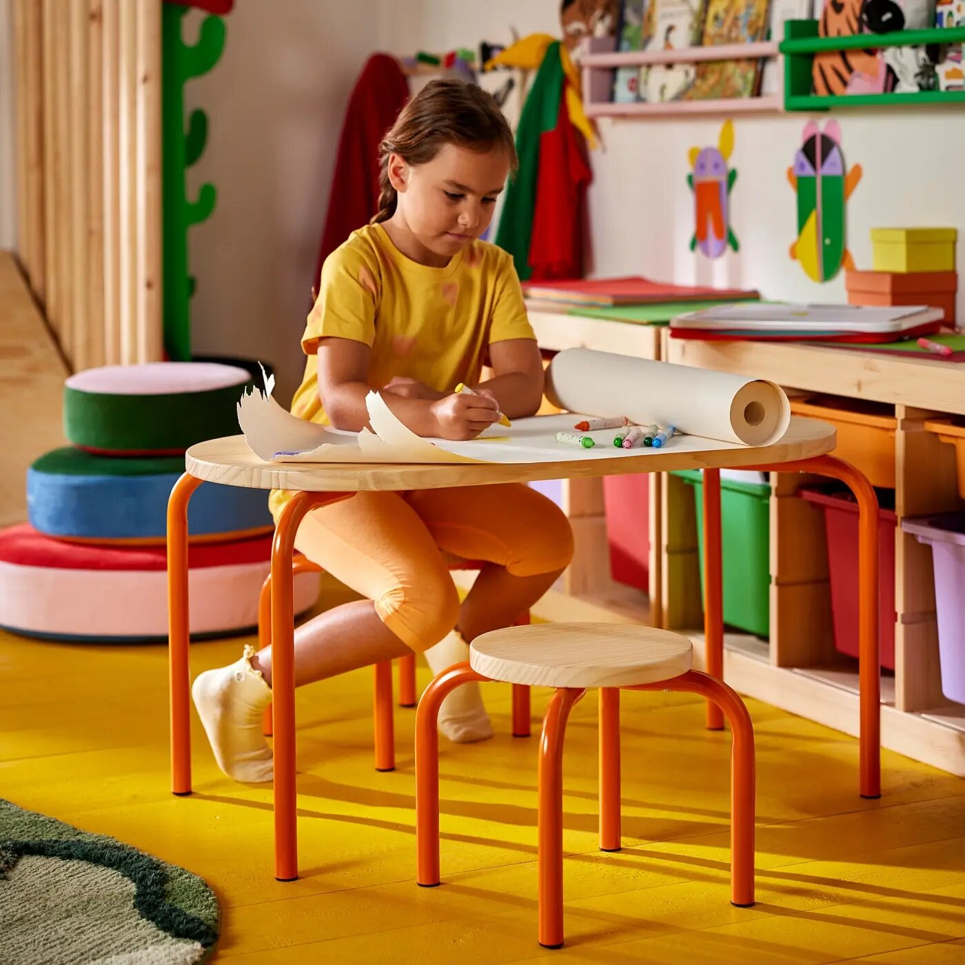 Детский стол серии IKEA GREJSIMOJS, оранжевый, 84x42см, металл, массив дерева, массив дерева, унисекс, оранжевый