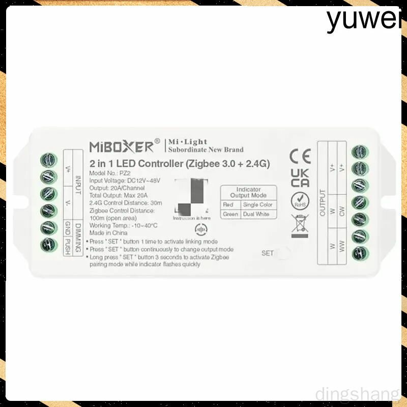 Miboxer Zigbee 3.0 и 2.4G RF контроллер PZ2 2IN1 для LED-лент, 20A, одноцветные и двухцветные