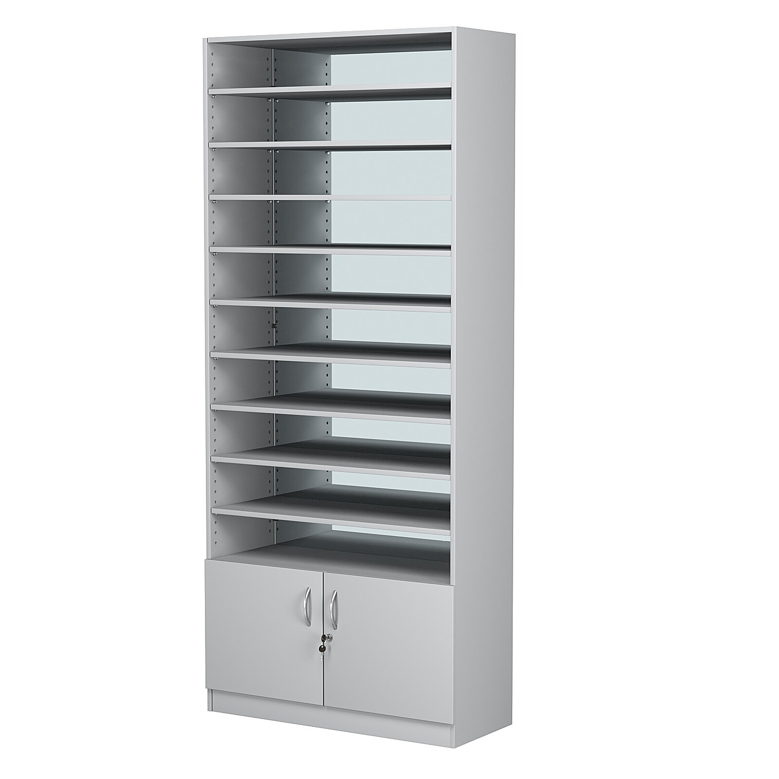 Стеллаж из ДСП с 9-ю полками 400x900 мм серии LEVEL-9 №14-2 (З/C - зеркало), Серый