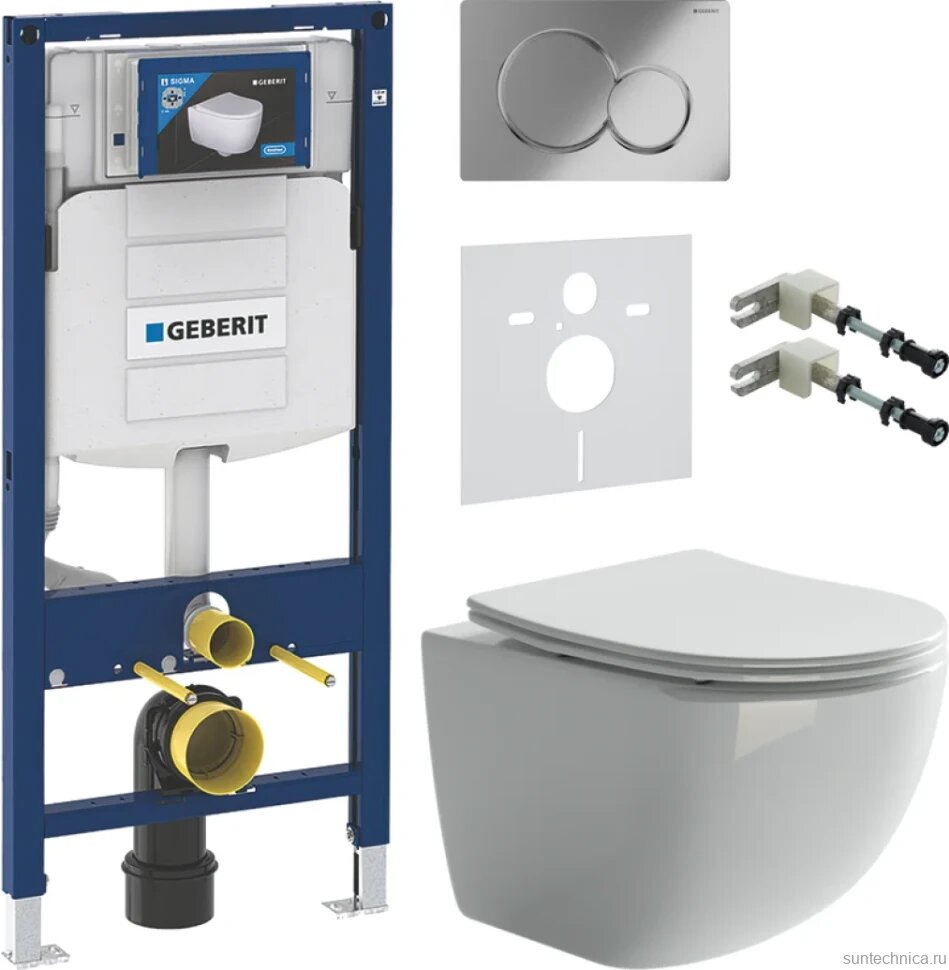 Комплект Унитаз подвесной Ceramicanova Forma CN3009 безободковый + Крепления Geberit Duofix 111.815.00.1 к стене + Звукоизоляция + Инсталляция UP 320 111.300.00.5 + Кнопка Sigma 01 115.770.21.5 хром
