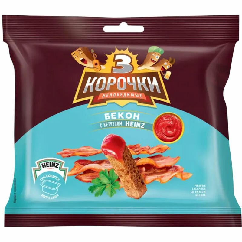 3 корочки Сухарики ржаные, бекон с кетчупом, 85 г