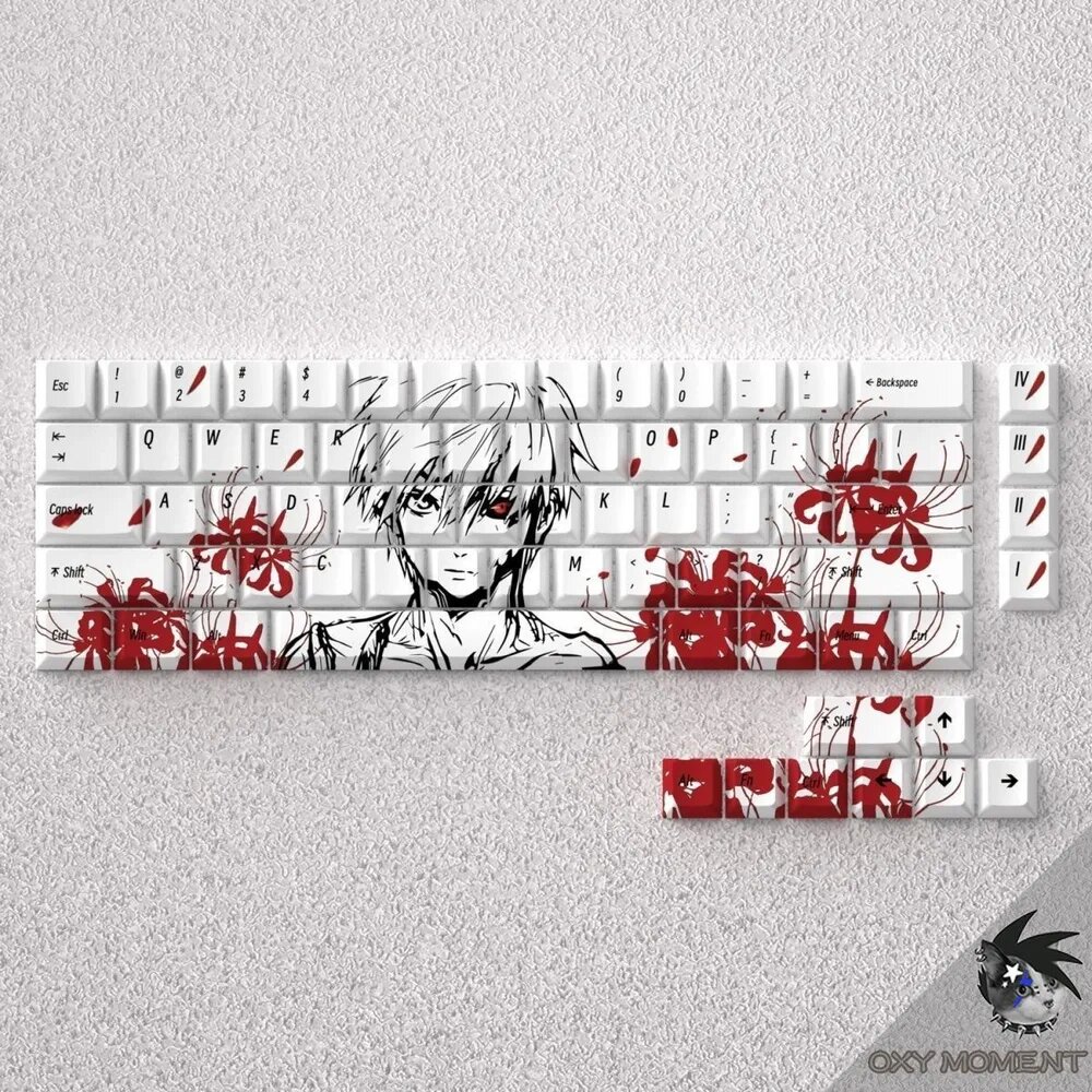 OXY MOMENT-Кейкапы для механической клавиатуры -Kaneki Ken PBT Гравировка на лицевой стороне, Cherry профиль, красный черное и белые, для клавиатур 60/65/68%