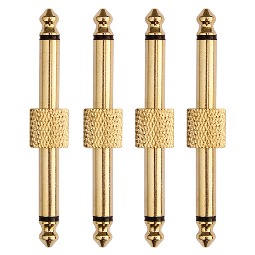 4PCS Адаптер Для Гитарных Эффектов С Двойным Головками 6.35Mm Золотой 7.5X1.2X1.2Cm