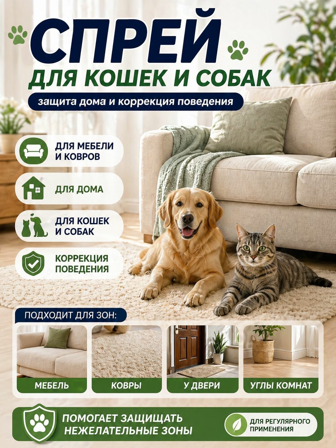 Спрей-отпугиватель для кошек и собак, антигадин для дома; средство от царапания мебели и спрей от меток животных
