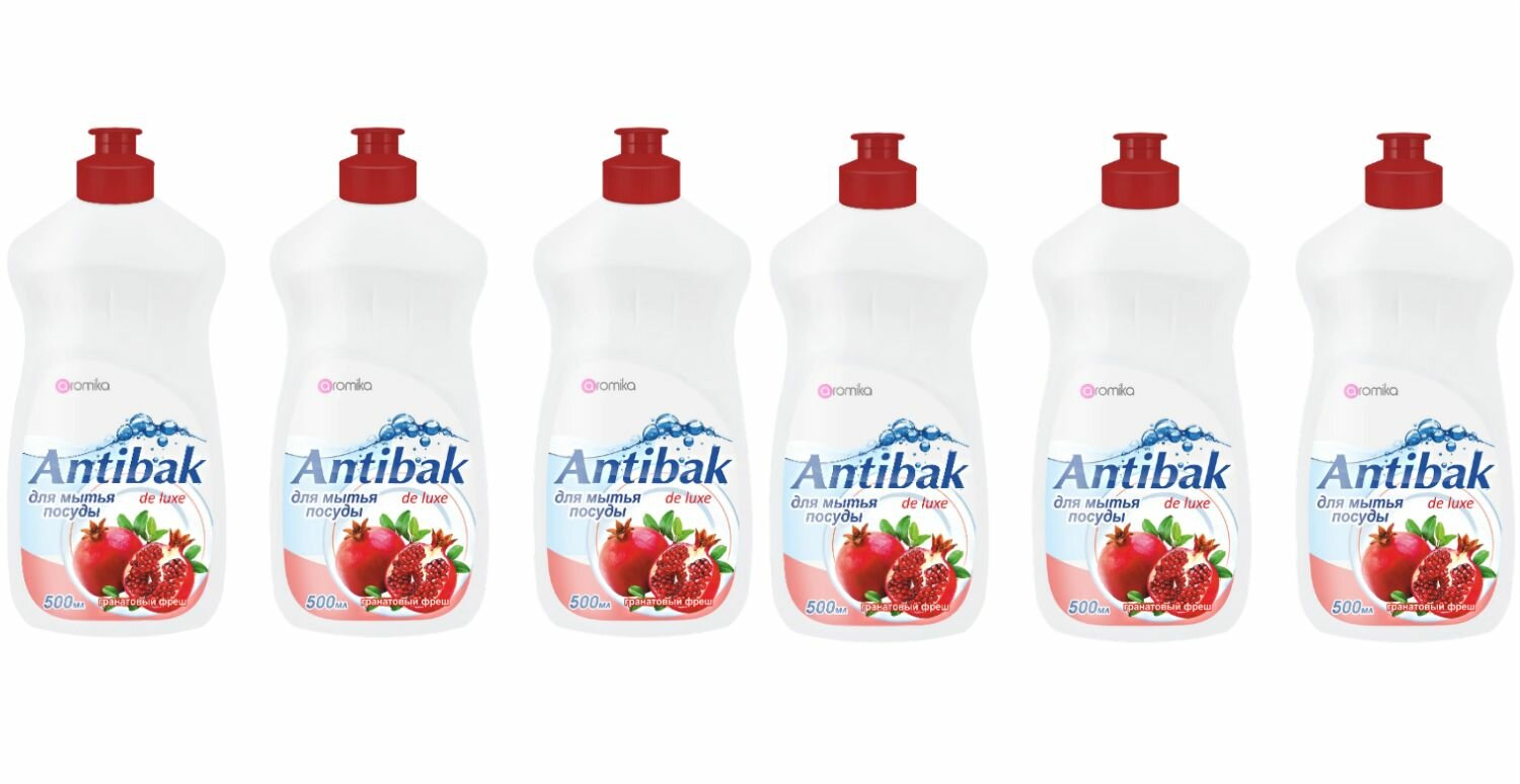 Aromika Гель для посуды Antibak De Luxe, гранатовый фреш, 500 мл, 6 штук