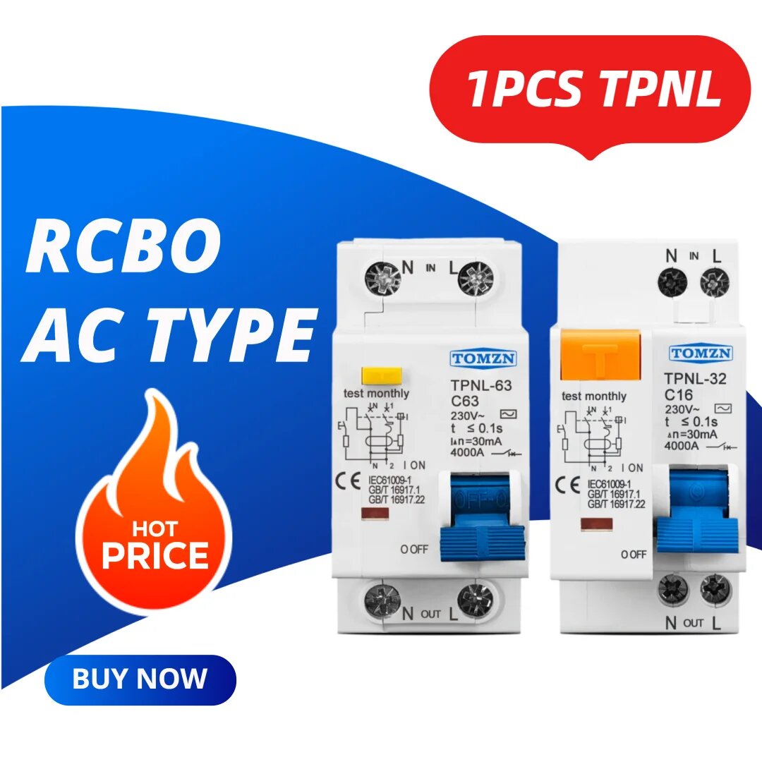 Автоматический выключатель TOMZN RCBO 1P+N 6-63A 230В~ 16A