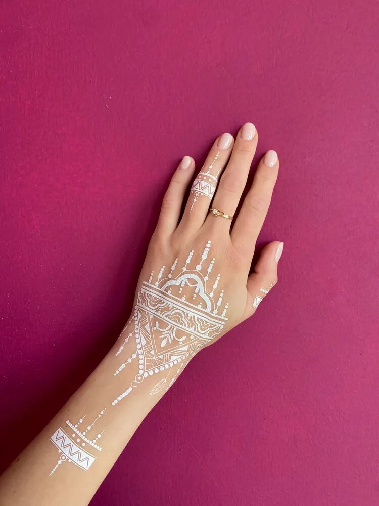 Переводная временная татуировка хной мехенди Белый
