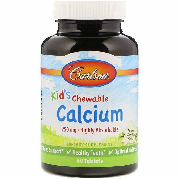 Carlson Labs Kid's Chewable Calcium Natural Vanilla Flavor 250 mg 60 Tablets