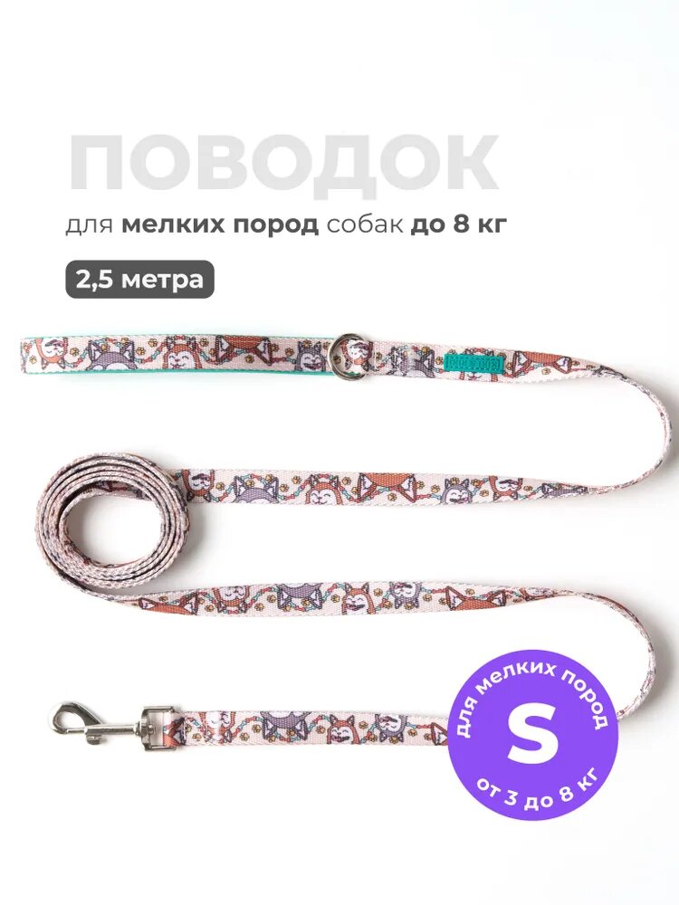 Поводок 2,5 м для мелких пород собак (от 3 до 8 кг), нейлоновый с мягкой ручкой