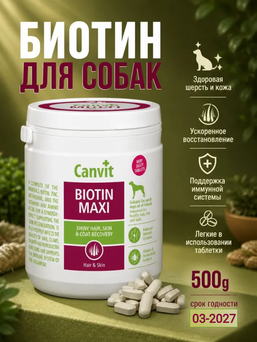 Canvit Биотин Макси для собак, 500 г биотин для здоровья шерсти и кожи