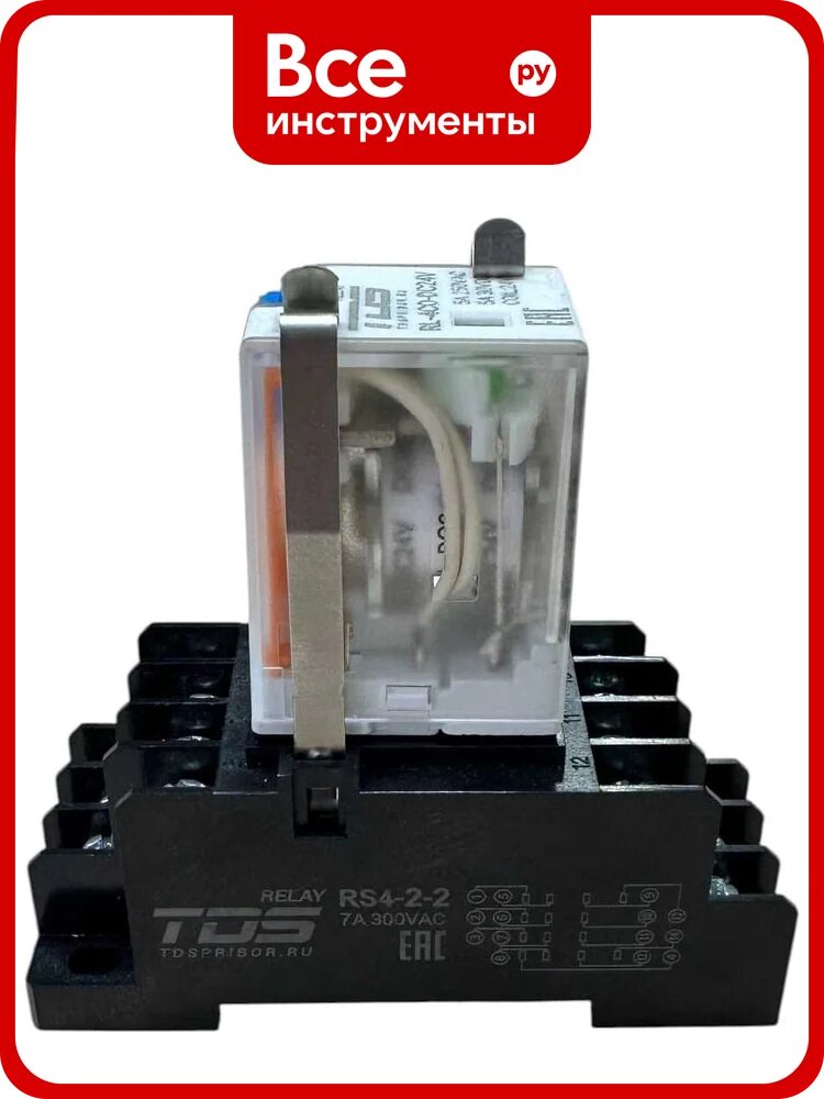Промежуточное реле с колодкой TDS RS4-2-2, 4 перекидных контакта, DC 24В/5А TDS56581
