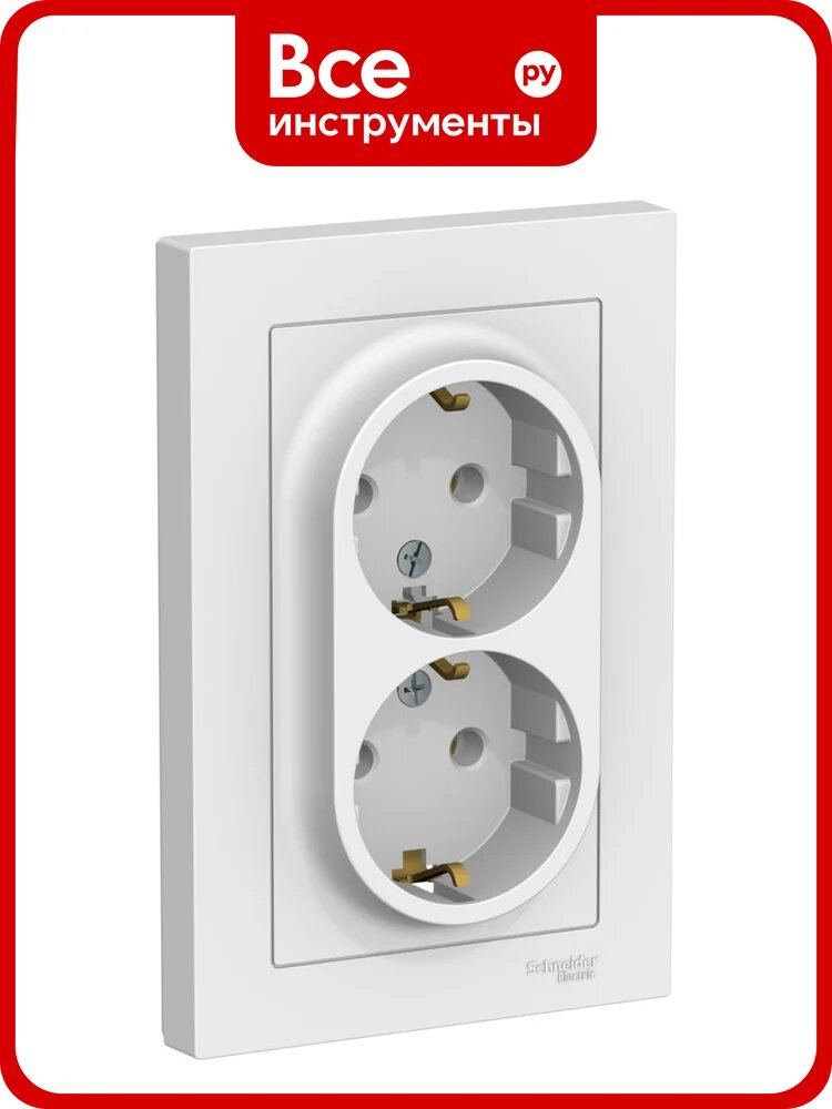 Двойная розетка в сборе Systeme Electric Atlasdesign лотос с заземлением, 16а, ATN001324