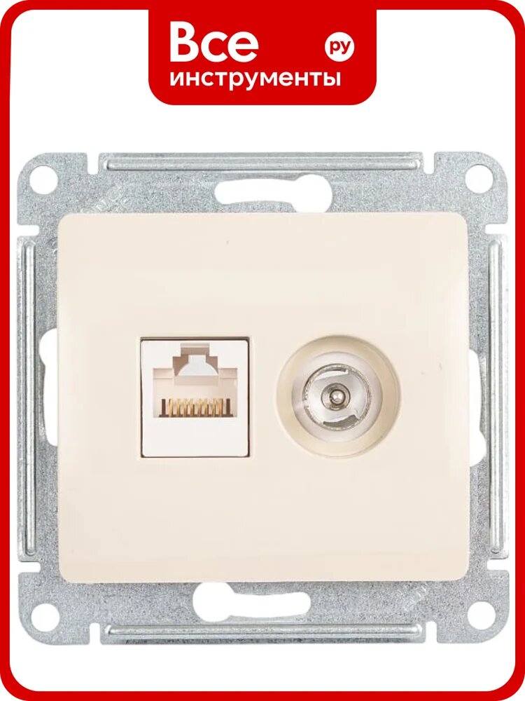 Розетка Systeme Electric Glossa бежевый TV+RJ45, кат.5E GSL000289, компьютерная