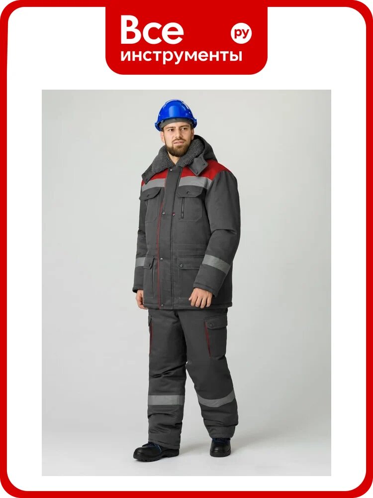 Костюм зимний факел Титан-Ультра IMP ткань Смесовая, 240 г/кв. м, п/к, темн. серый/красный, размер 52-54, рост