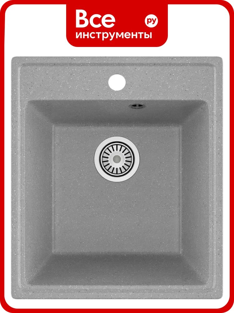 Кухонная мойка Maretti Kitchen из искусственного камня, прямоугольная, серого цвета, 490x400x170 мм, накладная, 1 чаша,