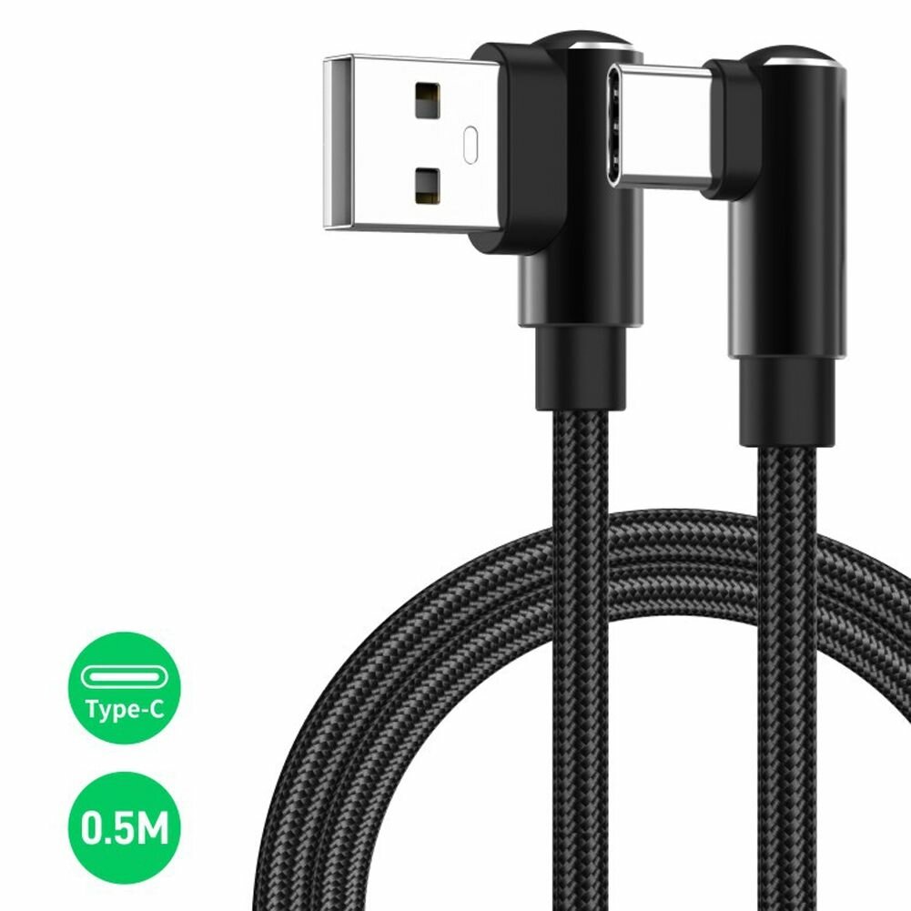 Кабель USB-A на USB-C, 66 Вт, 6А, угловой 90 град, для быстрой зарядки смартфонов Xiaomi, Samsung, Huawei