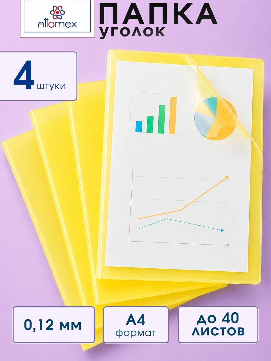 Папка-уголок для документов А4 4 штук