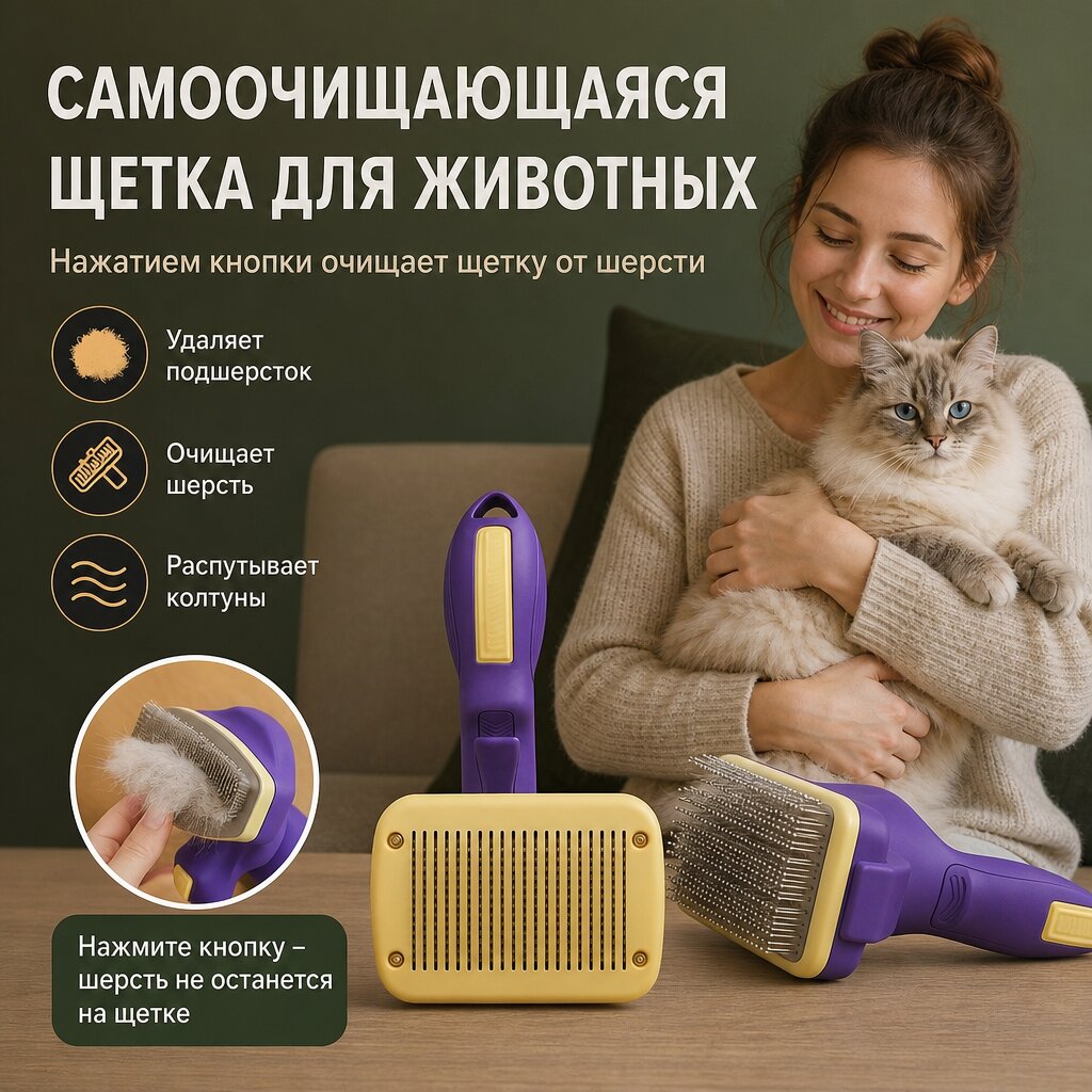 Фурминатор для вычесывания подшерстка кошек и собак, удаление подшерстка, массажный эффект