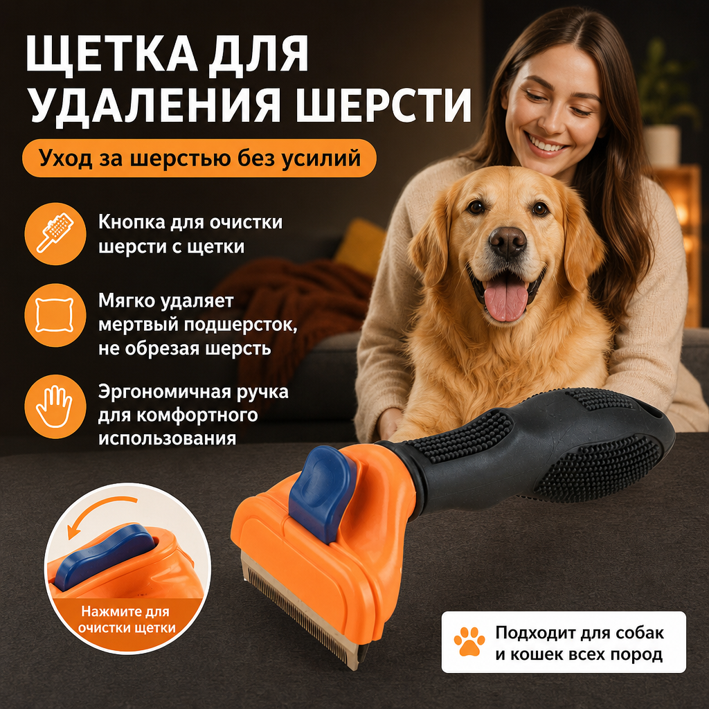 Профессиональная щетка для груминга собак, комфортный, снижает линьку