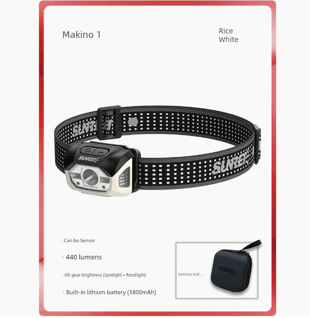 Фонарь-налобник Sunlight Muye 1 перезаряжаемый яркий с датчиком для походов и кемпинга белый без зума