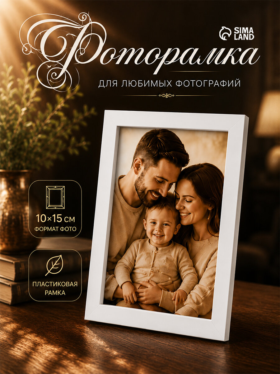 Фоторамка для фото 10×15 см MIRAM (пластиковый экран) цвет белый