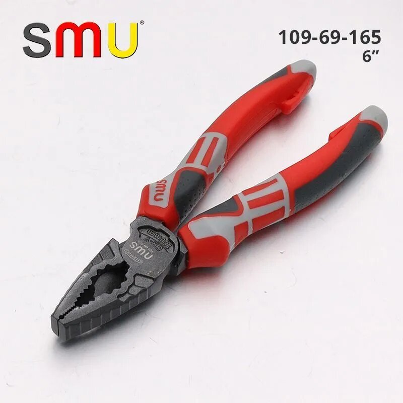 Пассатижи/плоскогубцы SMU 109-69-165, 6" (160 мм), хром-ванадиевая сталь, двухкомпонентные рукоятки