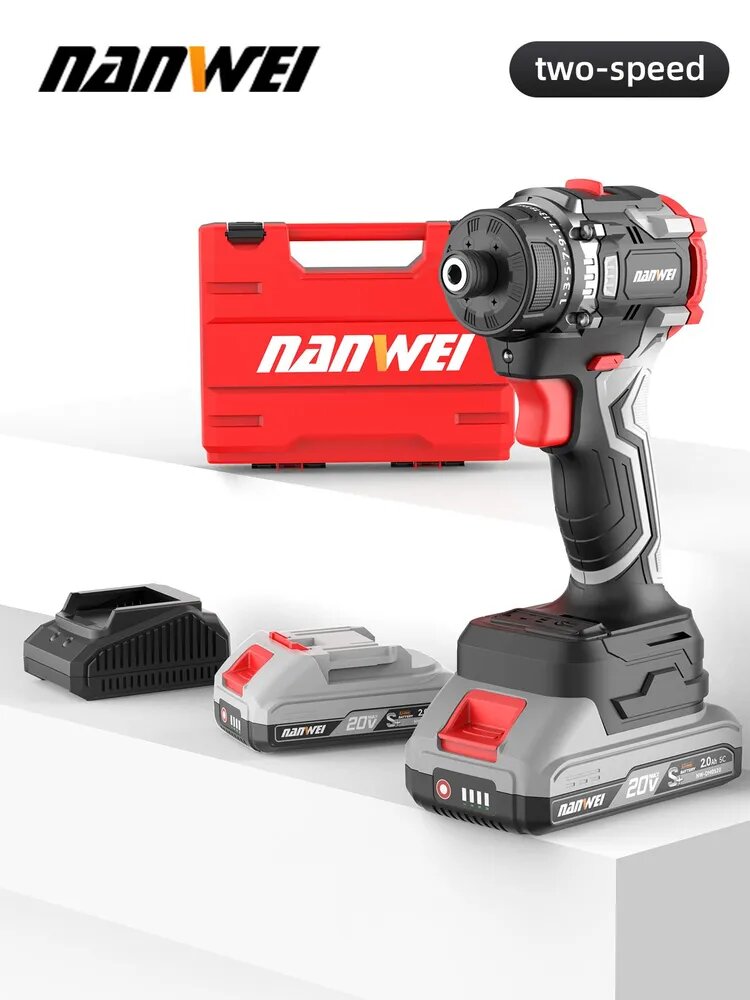 NANWEI S5050 Бесщеточный 50 Нм Электрическая отвертка, Двухскоростной режим, 500/1650 об/мин(2,0 Ач батареи x2)