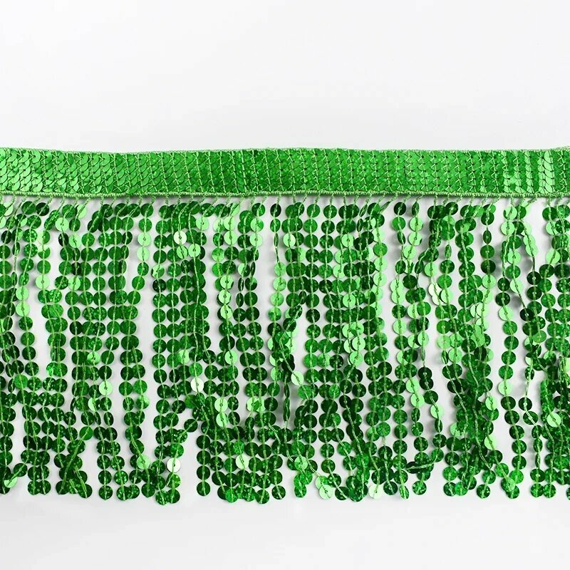 Кружево с кисточками и пайетками Meetee 16см Зеленый, Зеленый, DarkGreen, 16cm-2Meters