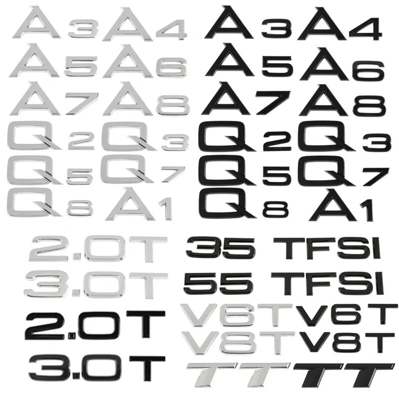 Эмблема-логотип 3D ABS 1.8T 2.0T 3.0T TFSI TDI для Audi A3 A4 A5 A6 A7 A8 Q3 Q5 Glossy black, 2.0T