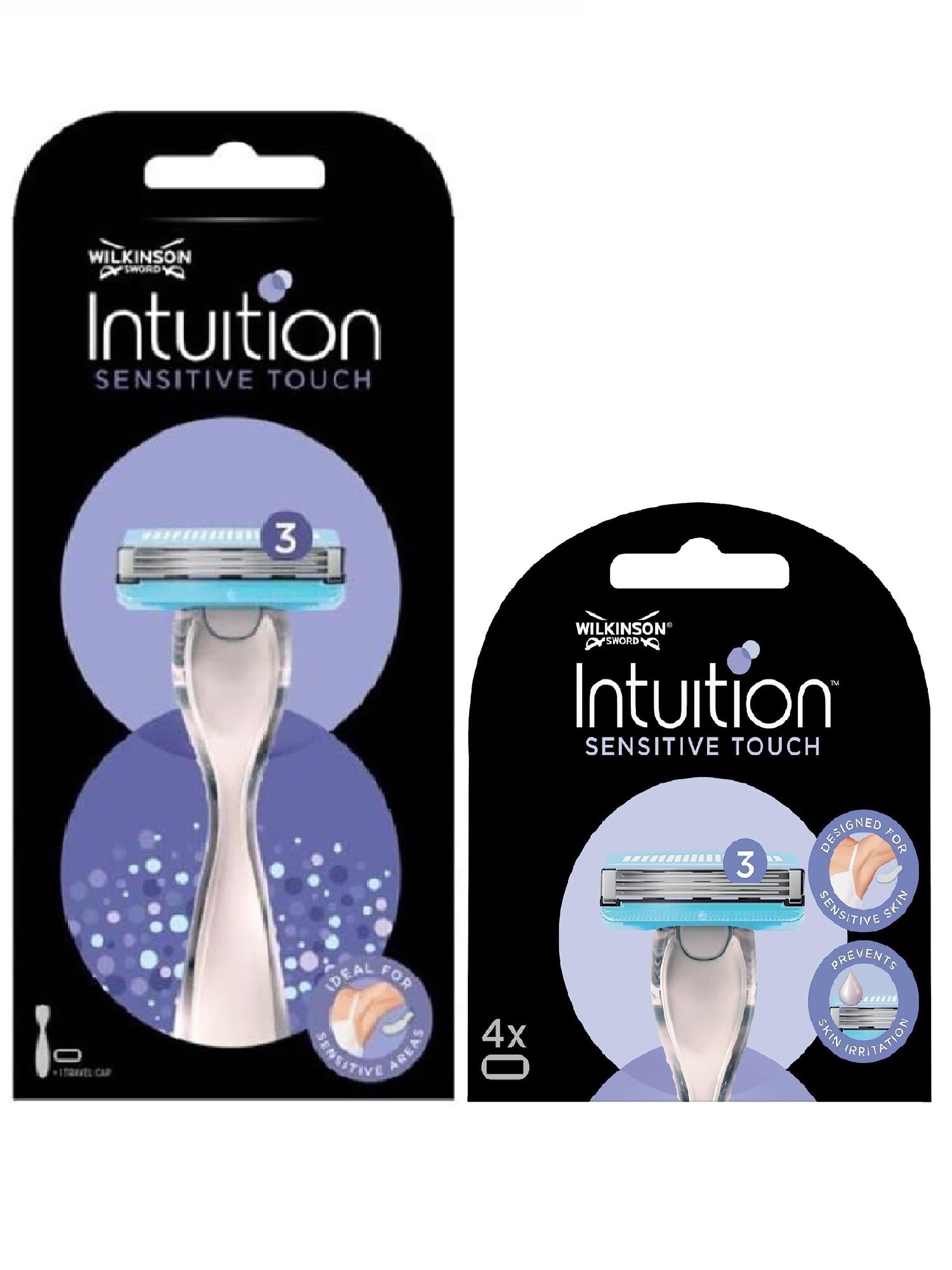 Wilkinson Sword Intuition Sensitive TOUCH / Бритва женская с 1 сменной кассетой (3 лезвия) + упаковка кассет 4 шт.