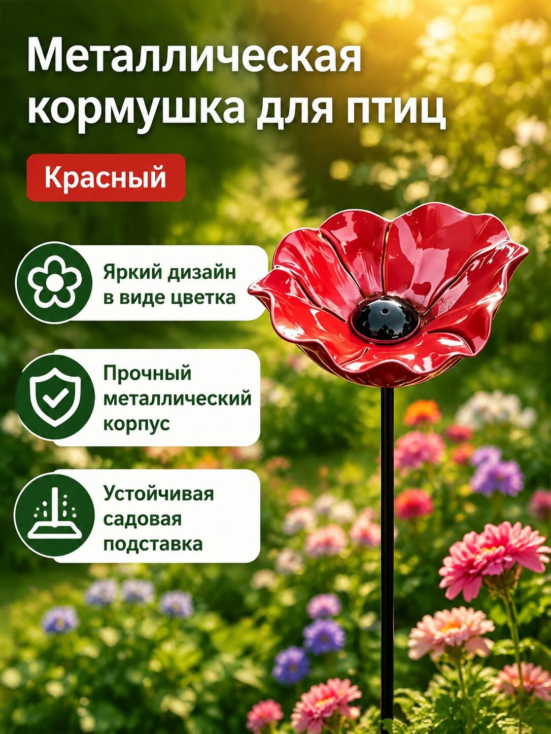 Поилка-цветок для птиц пчёл бабочек 15,115,16 см для сада