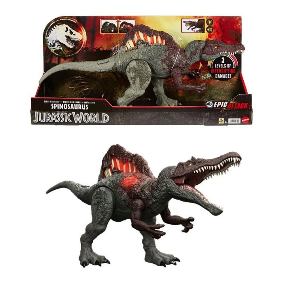 Mattel Мир юрского периода: эпическая атака спинозавра. HXF62 цвет + звук