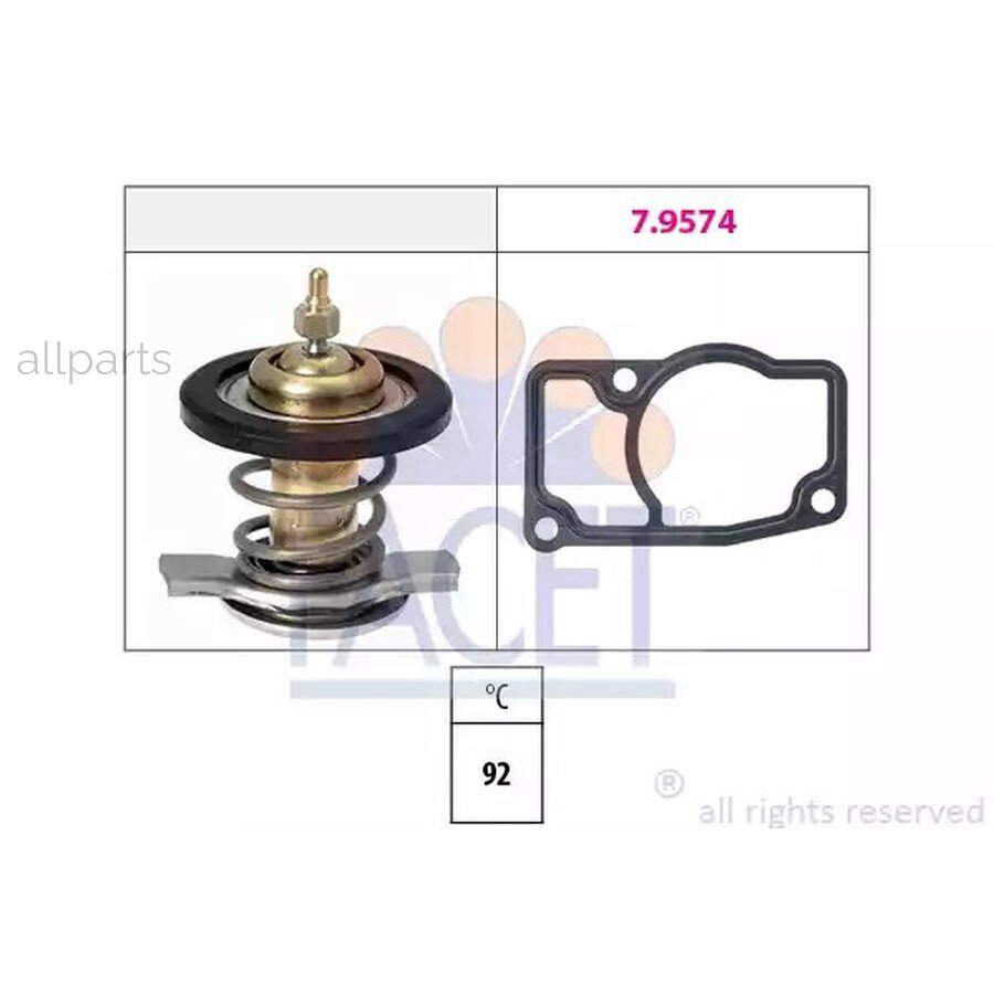 FACET 7.8607 Термостат (с прокладкой) без корпуса! OPEL: ASTRA G 1.6 00-05, Combo 1.4/1.6 89-95, SIGNUM 2.0DTI/2.2DTI 03-, VECTRA C 2.0DTI/2.2DTI 02- \ SAAB: 9-3 2.2TiD