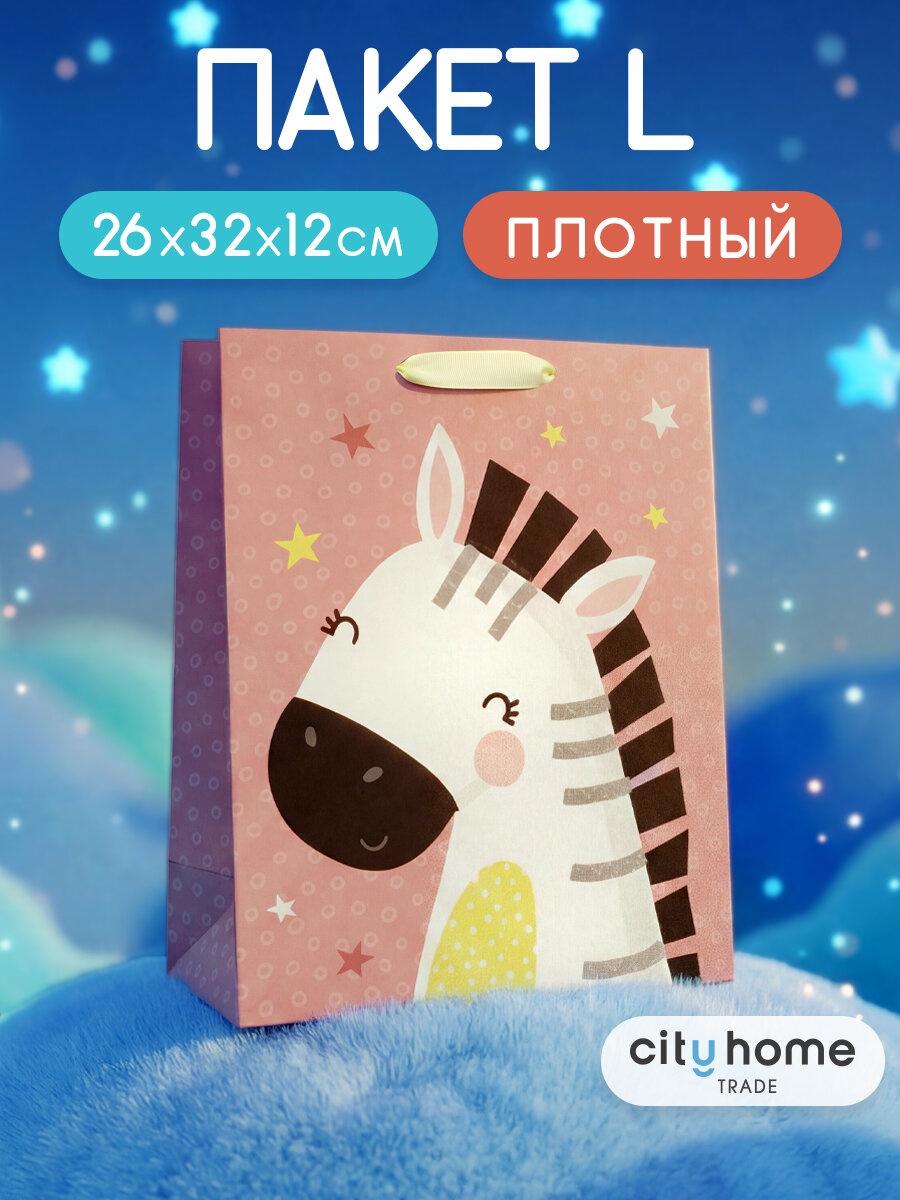 Пакет подарочный вертикальный для девочек, 26x32x12 см, 1 шт