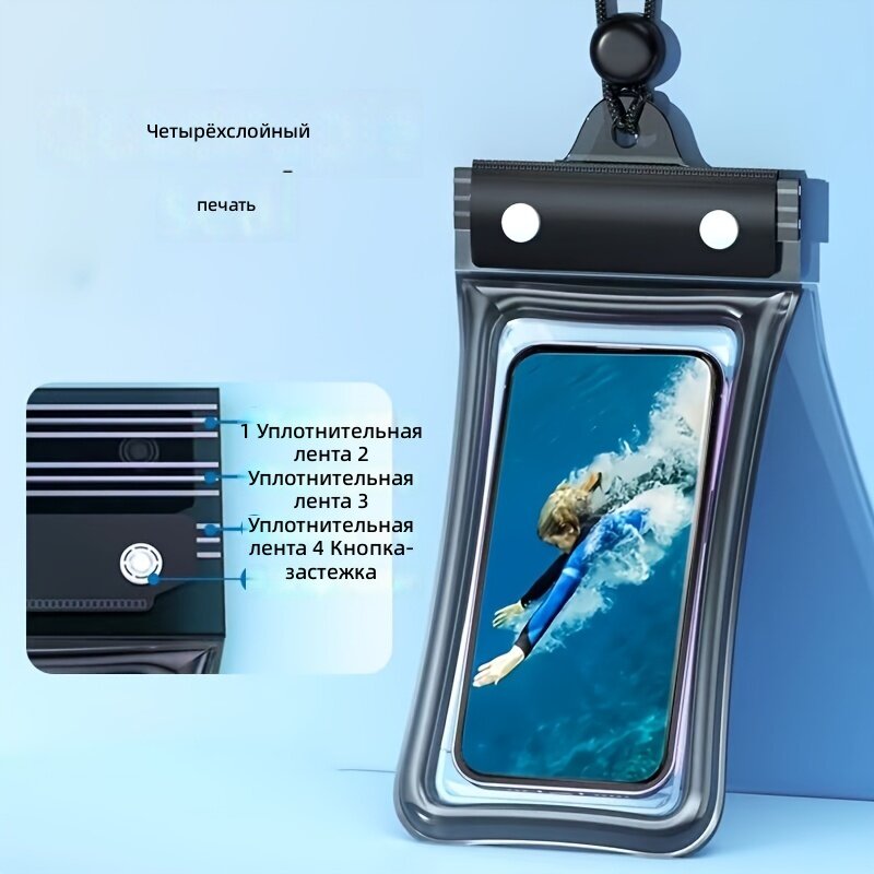Сумка водонепроницаемая IPX6 с 4 отделениями и амортизацией для телефонов до 7.1 дюйма, черная