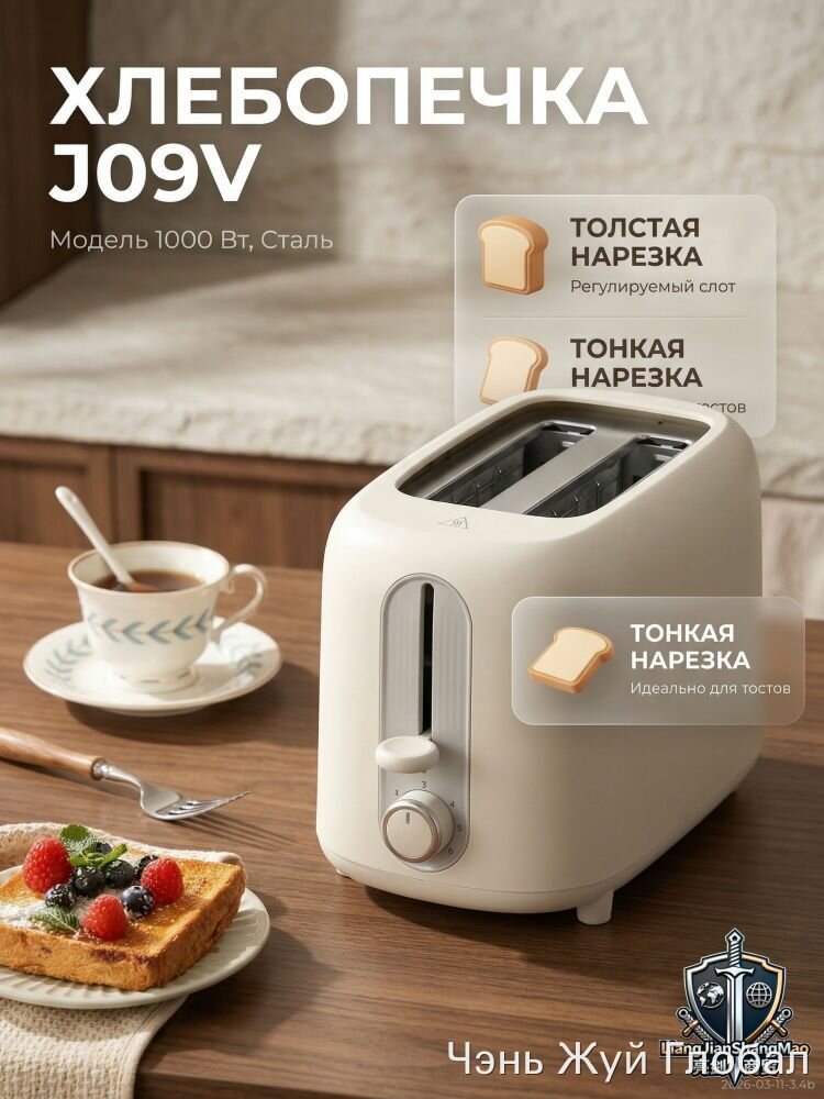 Тостер Тостер на 2 ломтика; Midea MT-RP04; многофункциональный; завтрак D37H 650 Вт тостов - 2, бежевый для завтрака для тостов
