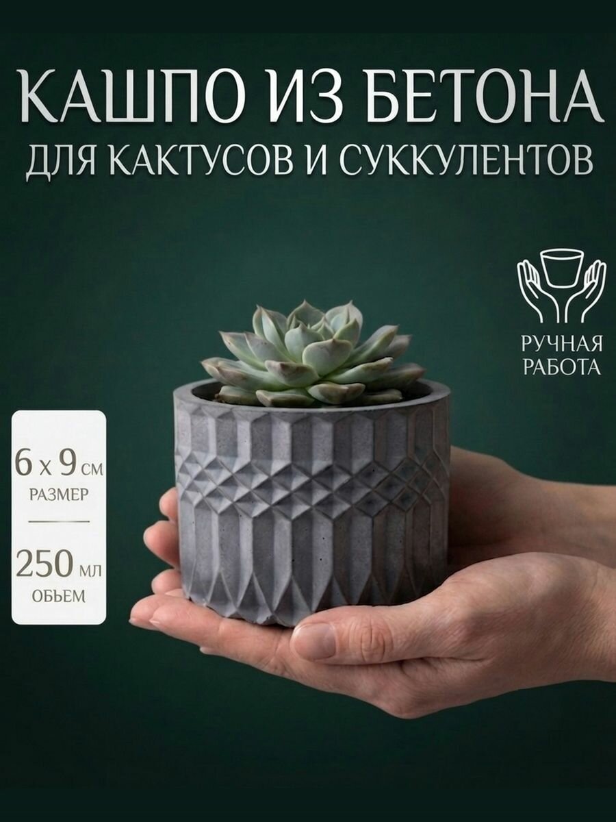 Кашпо для суккулентов и кактусов маленькое бетонное