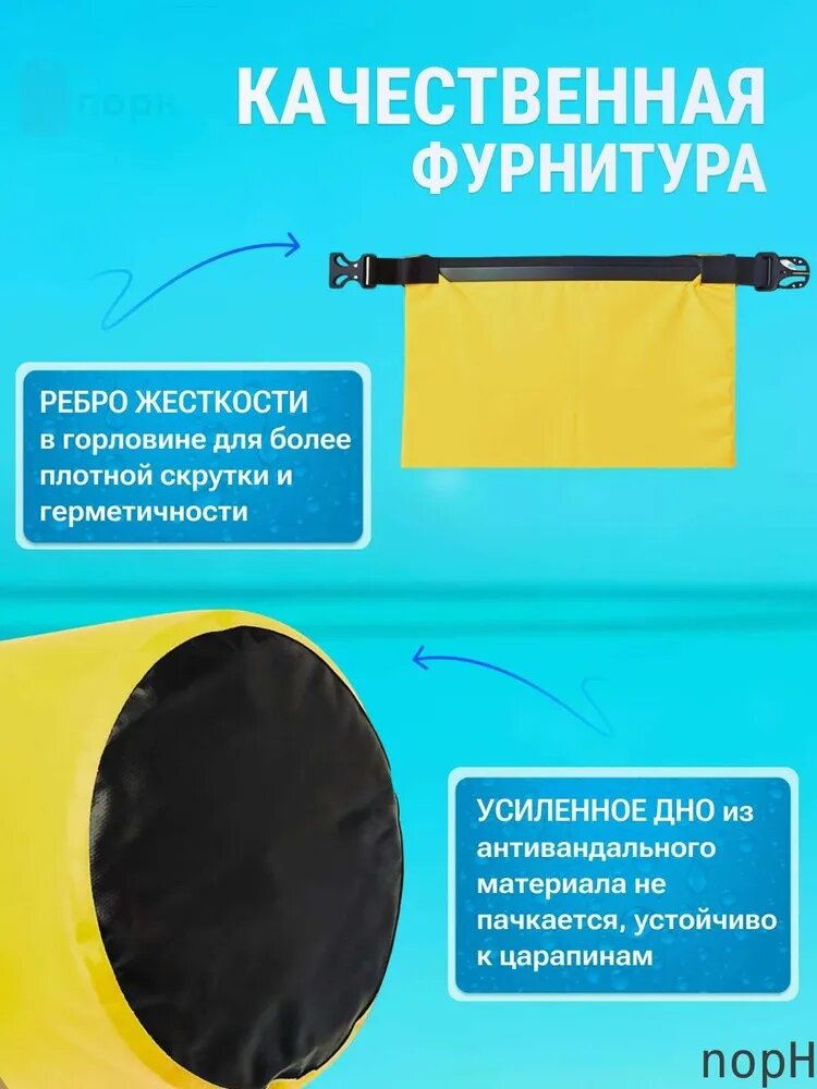 Гермомешок/рюкзак для бега, желтый, 20 л, водонепроницаемый, размеры 60x24 см — фото 1