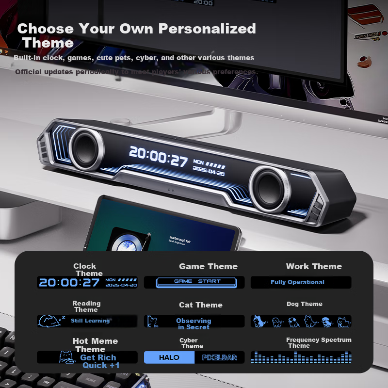 Halo PixelBar Abyss компьютерная настольная колонка с поддержкой Bluetooth 6.0, беспроводная, с отображением текста