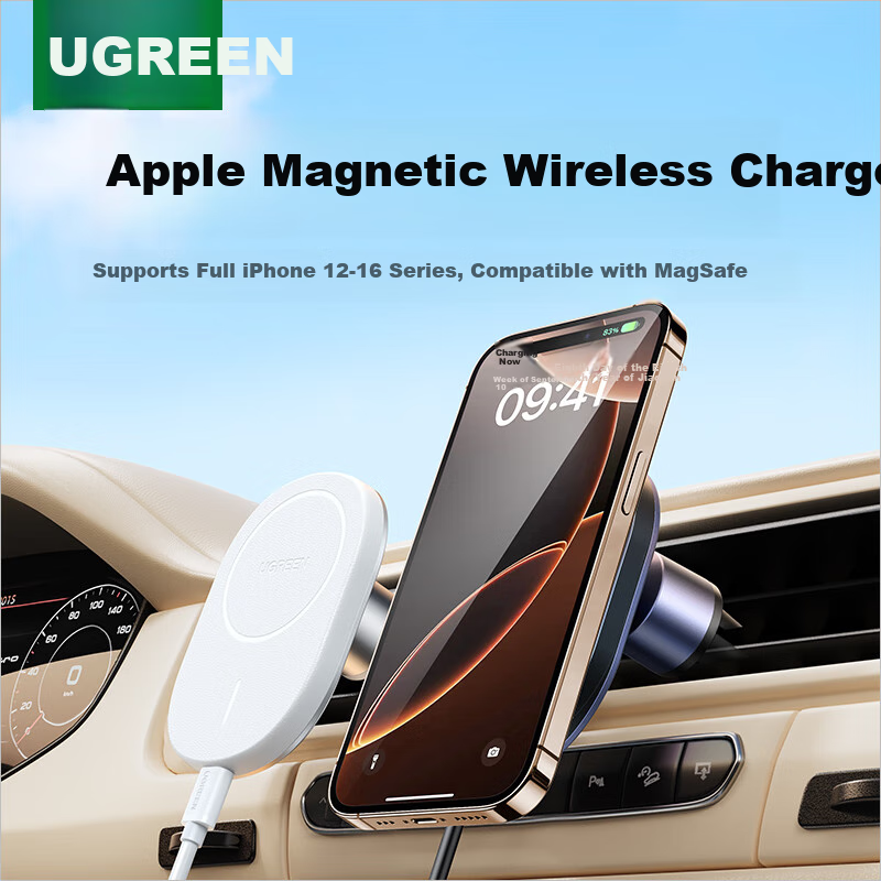 UGREEN автомобильный беспроводный зарядный устройство с магнитным креплением на вентиляционную решетку для iPhone 17