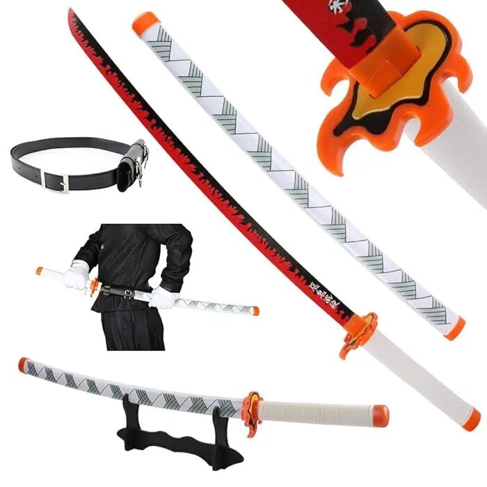 Demon Slayer Sword 104 см, Меч из аниме Истребитель демонов для косплея, Ренгоку Кёдзюро, с держателем для пояса, длина