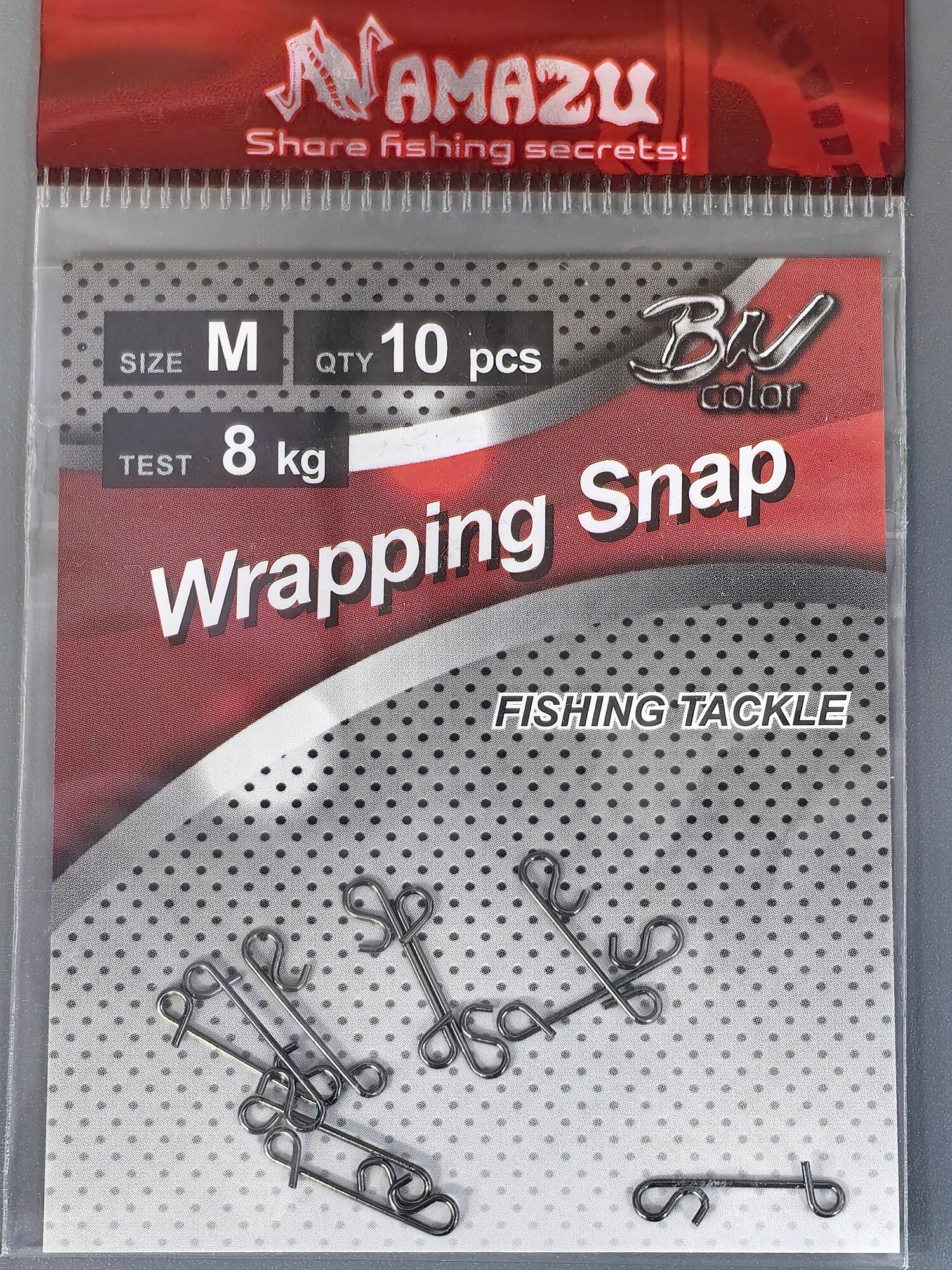 Безузловая застежка Namazu WRAPPING SNAP, цв. BN, р. M, test-8 кг (уп.10 шт)