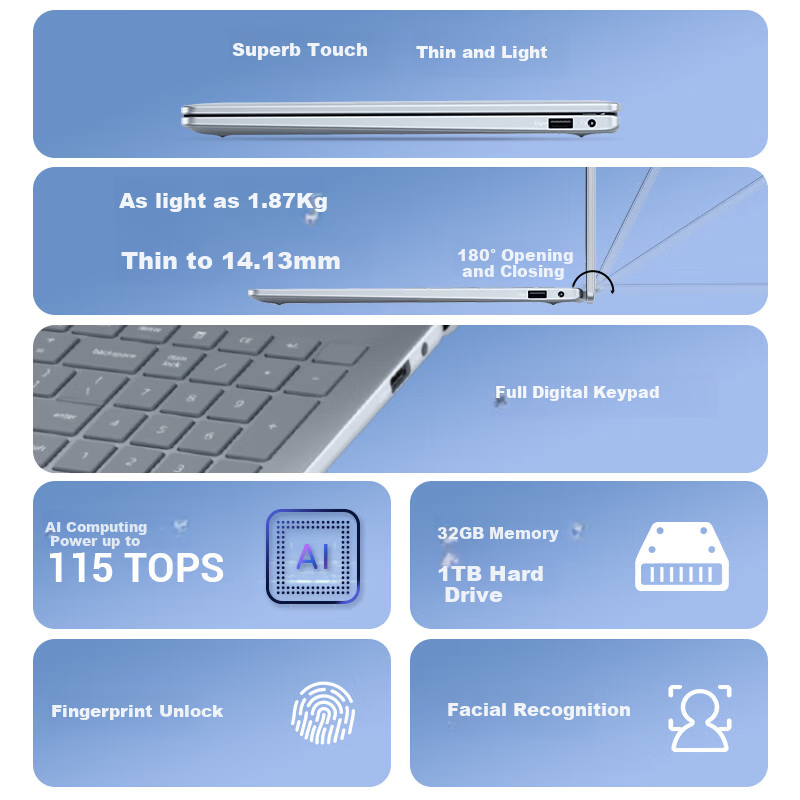 DELL 16-дюймовый AI-ноутбук с 120 Гц, 2-го поколения Core Ultra 5, 32 ГБ, 1 ТБ, 2.5K экран Цвет：DELL 16