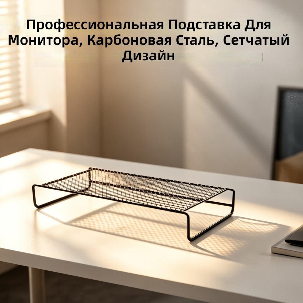 Подставка для монитора и ноутбука из углеродистой стали, сетчатая, с нижней полкой, матовая черная