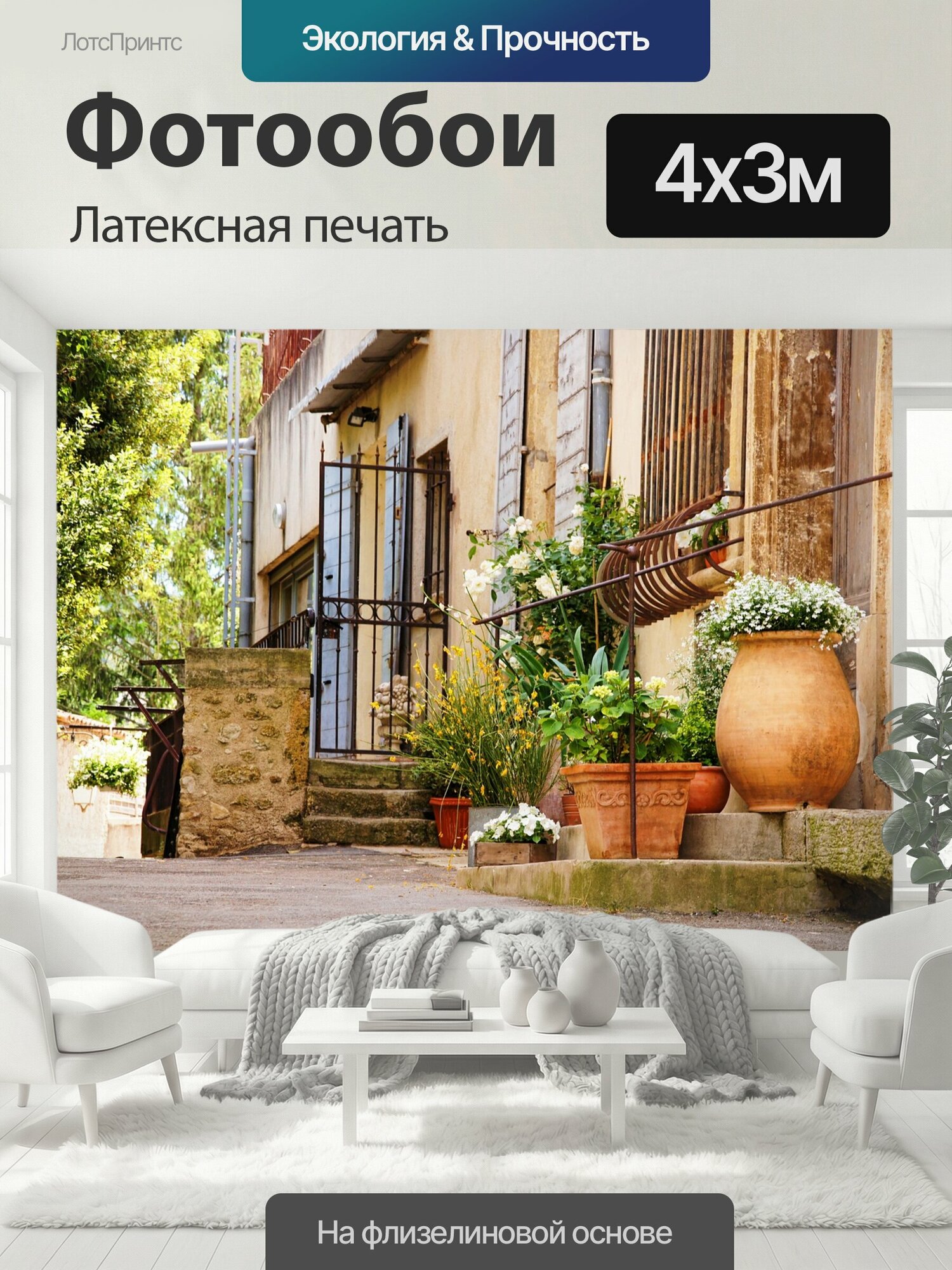 Фотообои моющиеся ударопрочные "Франция, прованс, фасад дома" 400x300 см. латексная печать