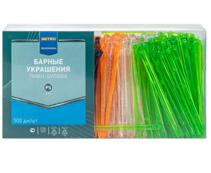METRO PROFESSIONAL Пика Булава из полистирола микс цветов, 500шт, (1 шт)