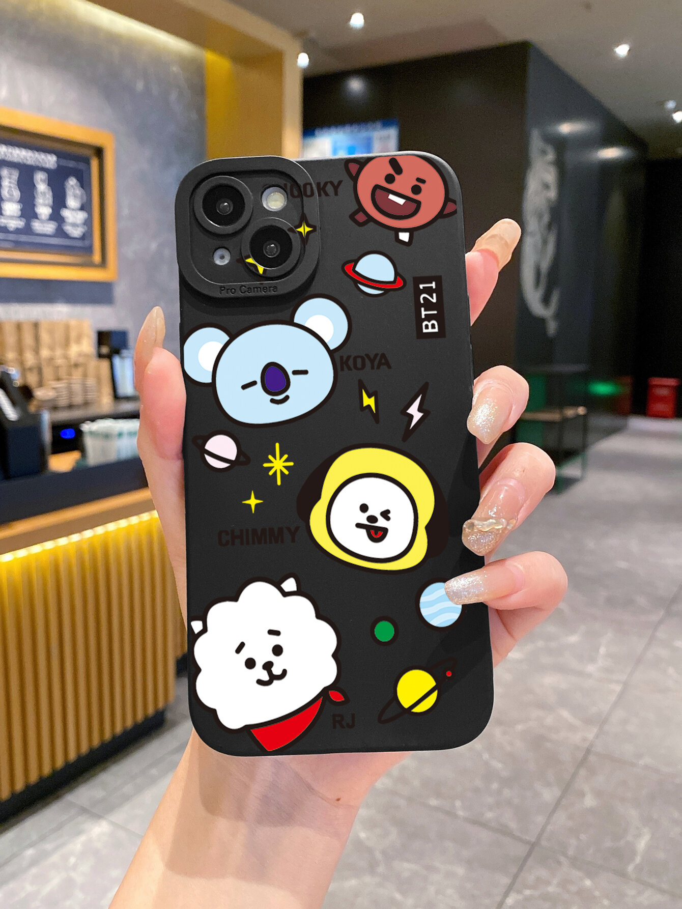 Для iPhone 14 Plus Чехол для телефона с мультяшным мягким чехлом для линз BTS BT21