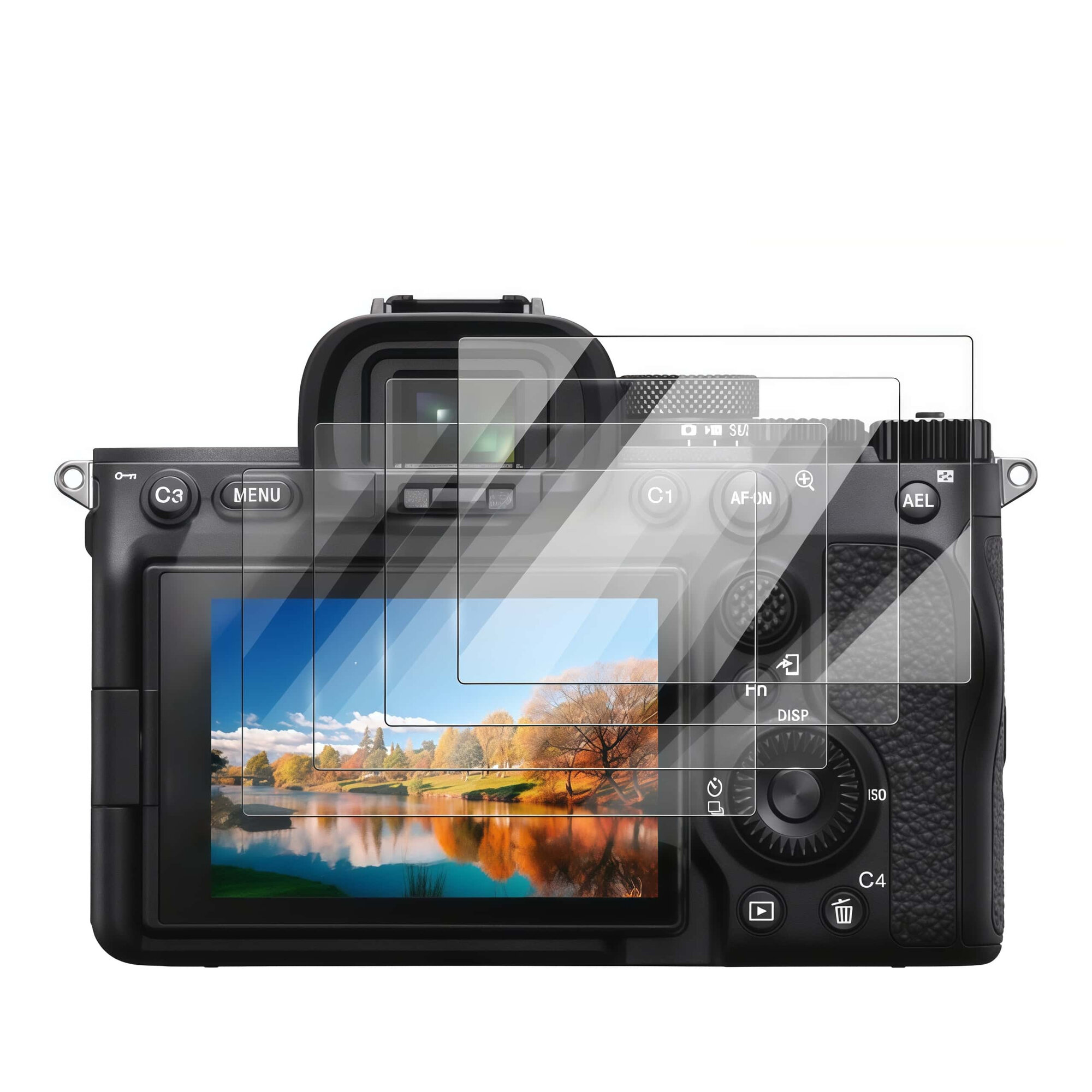 Набор из 4 защитных стекол для камер Sony A7M5/A7V, 9H закаленное стекло, прозрачные, с защитой от отпечатков пальцев и масляных пятен, легкая установка