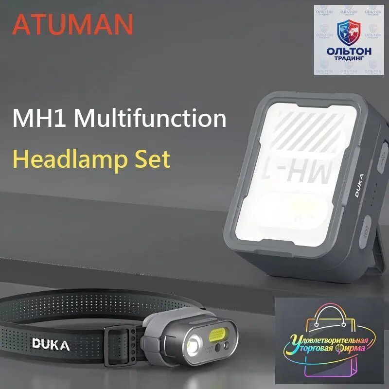 Многофункциональный комплект налобных фонарей DUKA ATuMan MH1 для использования на открытом воздухе: мощный портативный фонарь для кемпинга, аварийное освещение.
